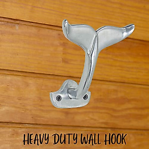 Needzo Nautical Whale Tail Hook, Heavy Aluminum Cast Wall Hooks Decorative Coastal Home Decor, 8 inches