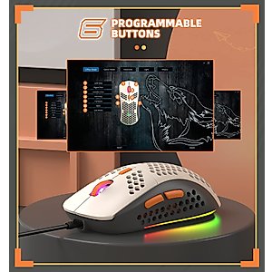 LexonElec T60PRO 60% Mechanical Keyboard and Mouse Combo+Coiled USB C Cable, Compact RGB LED Backlit Keyboard, Clicky Blue Switch, 6400 DPI Programmable RGB Mouse for PC Mac Gamer(Gray&Orange)