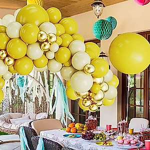 Yellow Balloon Arch Garland Kit-Macaron Yellow Balloon Metallic Gold Balloon 132Pcs for Graduation,Birthday，Baby Shower,Christmas,Fiesta Party Decoration.