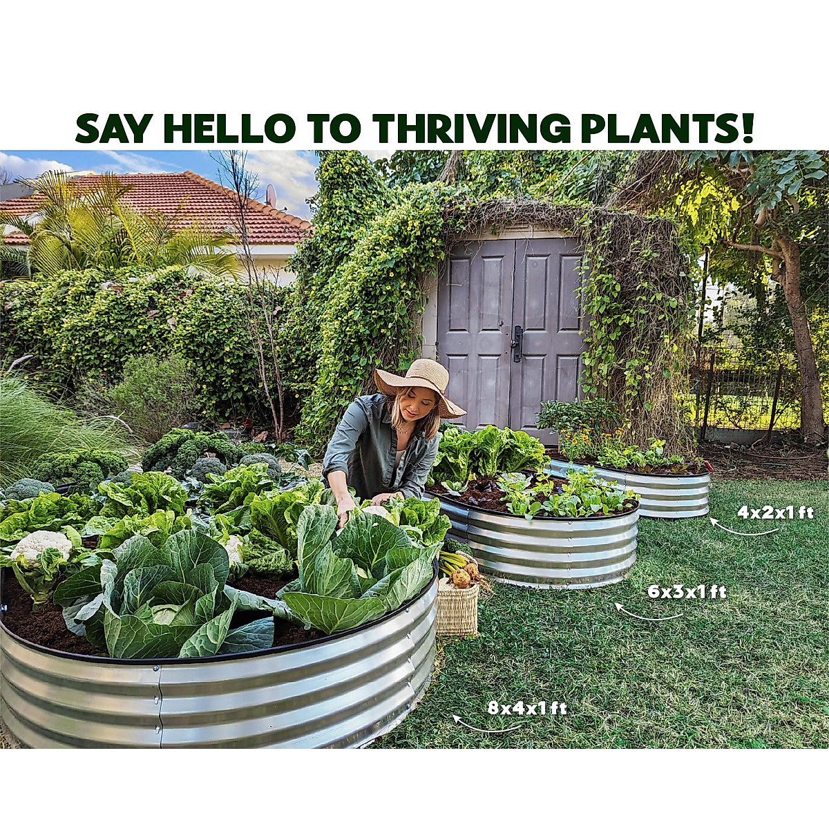 Galvanized Raised Garden Beds Outdoor // 4×2×1 ft Planter Raised Beds for Gardening, Vegetables, Flowers // Large Metal Garden Box (Silver) // Patent Pending Tool-Free Assembly