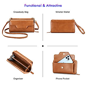 nuoku Crossbody Bags for Women, Wristlet Cell Phone Rfid Wallet for Women, Small Clutch Purses , , Brown