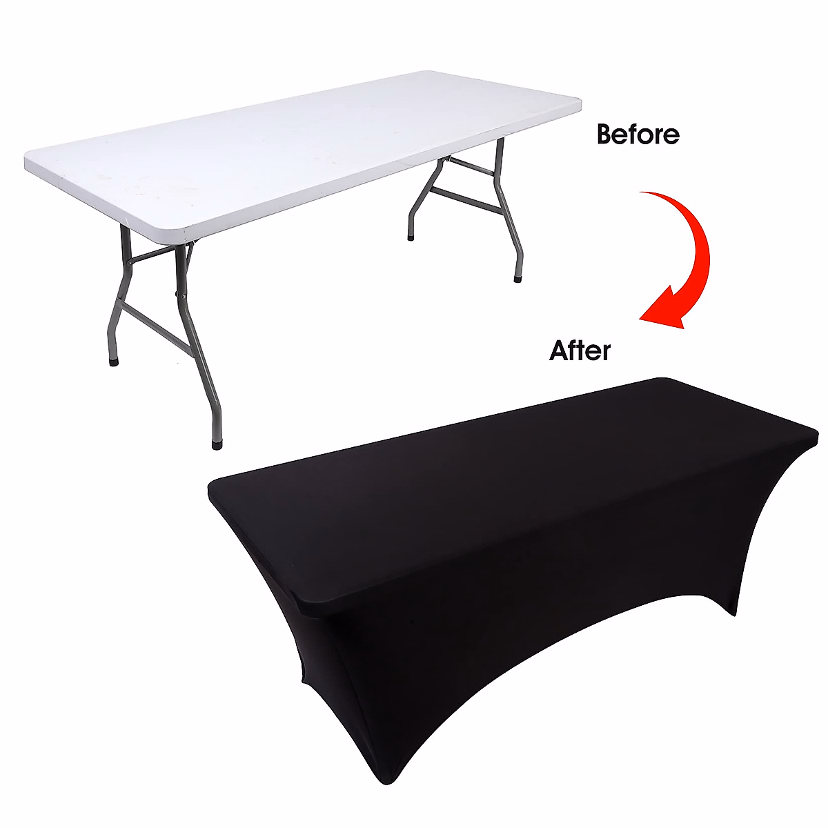 BDDC Stretch Spandex Table Cover, Fitted Table Clothes for 6 Foot Rectangle Tables, Black Table Cloths for Parties, Banquet and Festival (Black, 6FT)