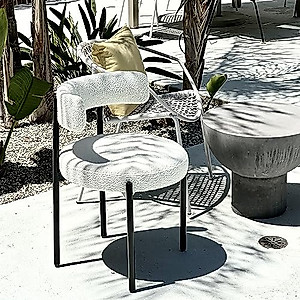 Locus Bono Boucle Dining Chairs Set of 4, Modern Upholstered Dining Room Chairs, Armless Kitchen Chair for Dining Room, Living Room, Black Metal Legs (4 PCS, White)