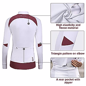 Santic Womens Cycling Jersey Long Sleeve Fleece Bicycle Jacket Full-Zip Riding Bike Shirt for Women with Pocket White XS