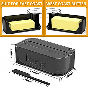Butter Dish with Lid and Knife, Chesbung Butter Holder for Countertop, Butter Keeper Tray for West/ East Coast Butter, Covered Butter Container Butter Crock for Refrigerator (Black)