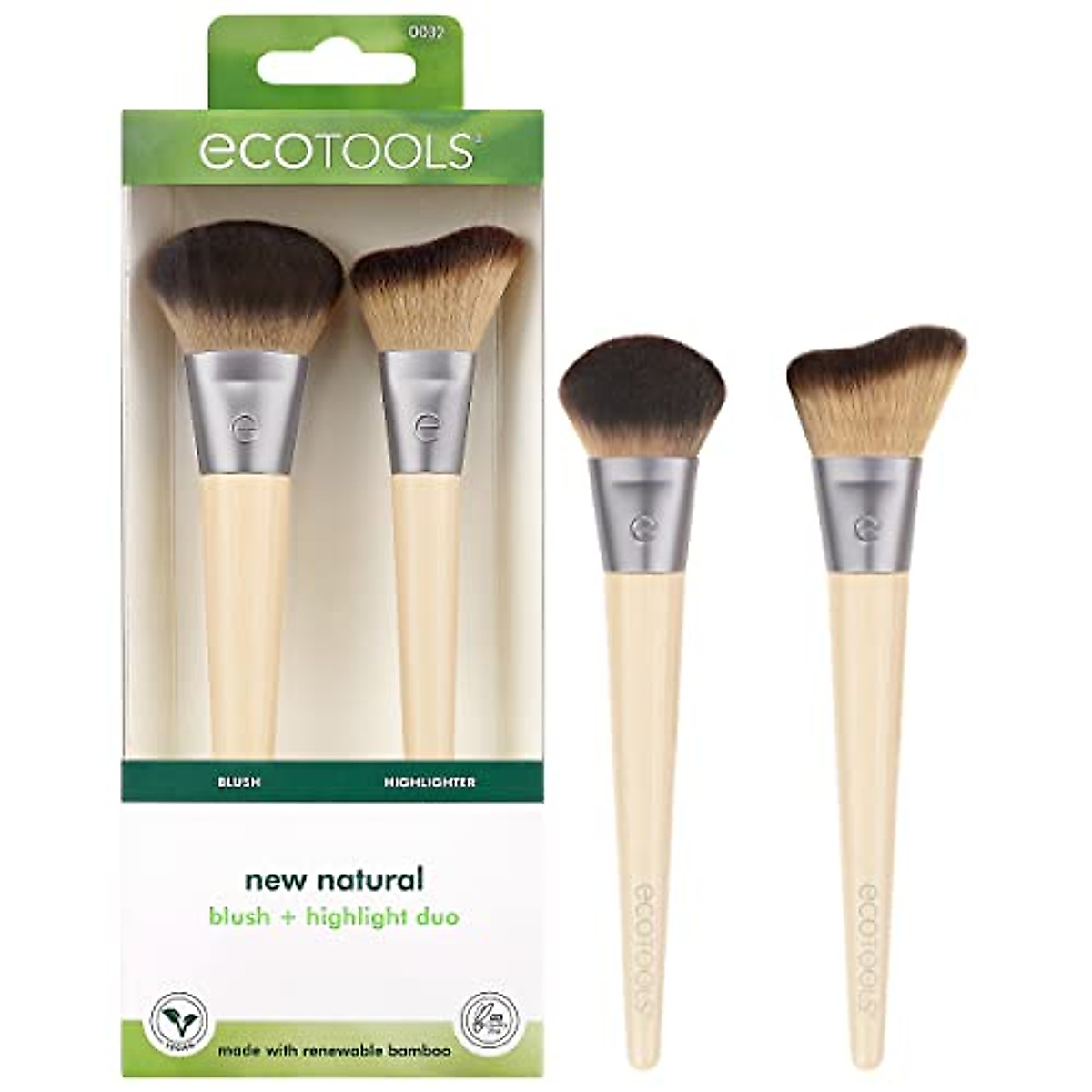 EcoTools Blush + Highlight Brush Duo, Makeup Brushes For Liquid, Cream, & Powder Highlight & Blush, Enhance Natural Skin, Eco-Friendly Makeup Brush Set, Synthetic Bristles, 2 Piece Set