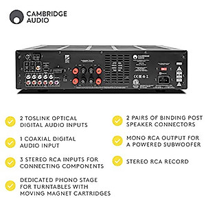 Cambridge Audio AXR100 100-Watt Stereo Receiver with Bluetooth | Built-in Phono Stage, 3.5mm Input, AM/FM with RDS