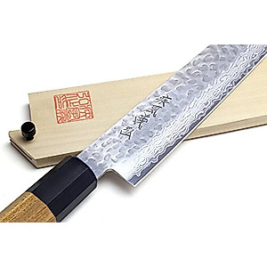 Yoshihiro VG-10 46 Layers Hammered Damascus Sujihiki Japanese Slicer Knife (9.5'' (240mm) Ambrosia Handle)