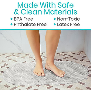 Vive Oval Bathtub Mat - Nonslip Shower Floor Pad - Non-Slip and Non-Skid for Bath Tub with Strong Rubber Suction Cup Grip - for Baby, Elderly, Kids, Bathroom (Gray)