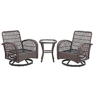 Rocking Chairs for Outside, Wicker Rocking Chairs Set of 2, Patio Rocking Chair with Rattan Table, Rocker Chair Outdoor with Comfortable Cushions, 360° Swivel Rocker Chairs for Yard, Porch, Balcony