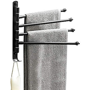 Lonffery Towel Rack for Bathroom, 4-Arm Black Wall Mounted Towel Bar, Outdoor Towel Rack for Hot Tub, Pool, Towel Hanger Space Saving.