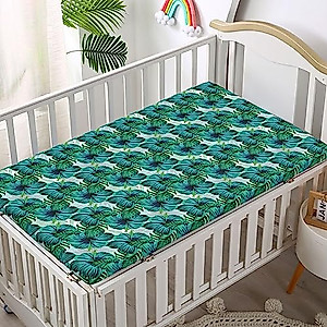 Exotic Themed Fitted Crib Sheet,Standard Crib Mattress Fitted Sheet Soft Toddler Mattress Sheet Fitted - Baby Crib Sheets for Girl or Boy,28“ x52“,Dark Seafoam Sea Green Shamrock Green