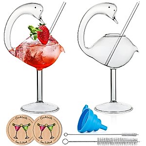 [Gift Set]-Swan Cocktail Glass 6 oz Creative Drinking Glasses Unique Wine Glasses Set of 2 Margarita Glass Martini Glasses Suitable for Cocktail, Wine, Martini, Tequila