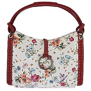Fioretta Italian Genuine Leather Flower Pattern Zippered Top Tote Shoulder Bag Handbag For Women