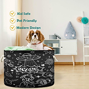 visesunny Collapsible Large Capacity Basket Astronaut Space Planet Star Clothes Toy Storage Hamper with Durable Cotton Handles Home Organizer Solution for Bathroom, Bedroom, Nursery, Laundry,Closet