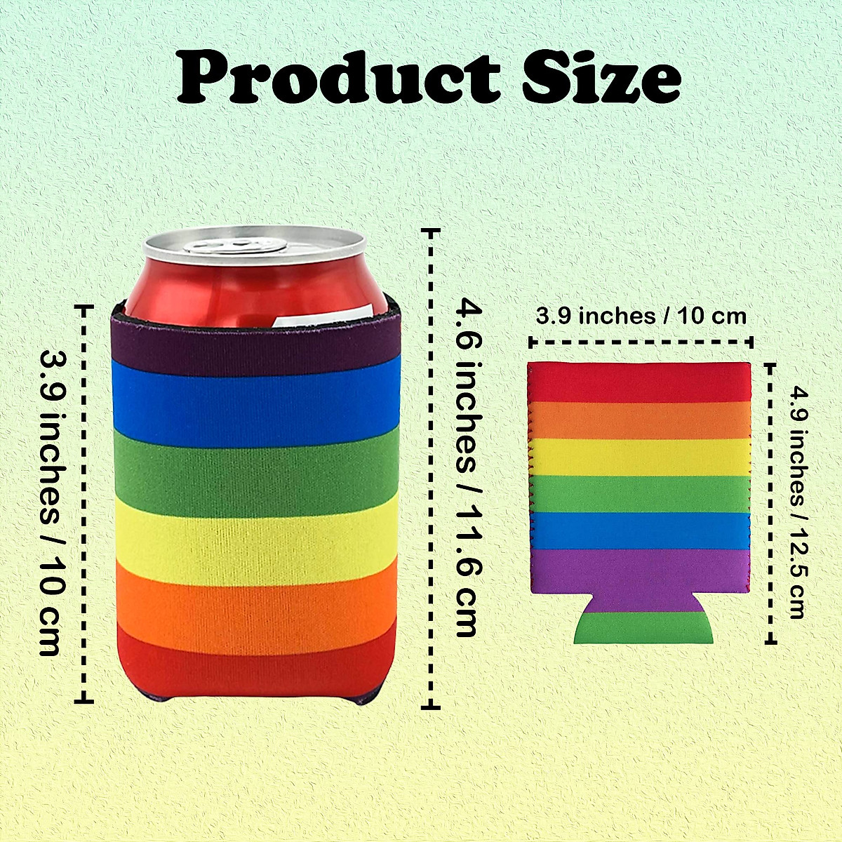 Can Cooler Sleeves, Beer Drink Coolies, Horizontal Rainbow Stripe Insulated Beer Can Cooler Sleeves, LGBTQ Accessories for Weddings, Pride Party, Events (Pack of 6)