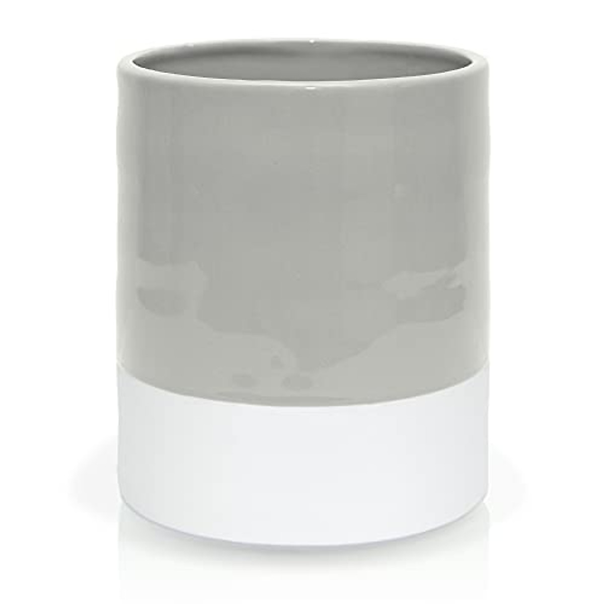 Utensil holder – crock - caddy - Extra Large ceramic organizer for kitchen countertop - modern or rustic farmhouse decor - gray & natural white - jar holds all spatulas, spoons & tools