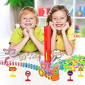 MCPINKY Domino Train Set for Boys 4-6,Toddler Toys Domino Rally Train Building and Stacker with 2PCS Domino Sleeve for Christmas Birthday Gifts Boys,Girls Age 3-8