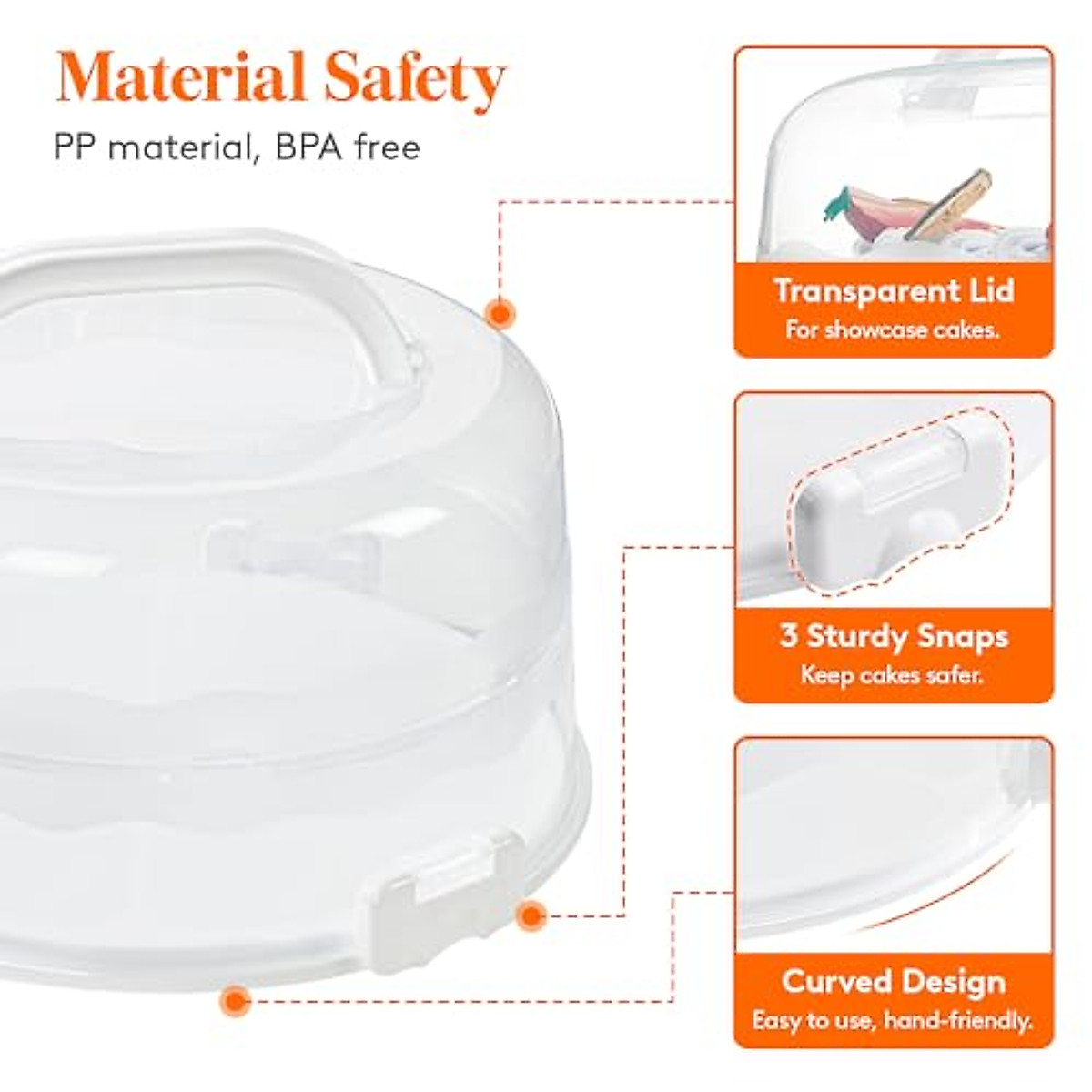 Lifewit Cake Carrier with Lid and Handle, Two Sided Cupcake Carrier Holder for 10” Cake or 9 Standard-Sized Cupcakes, Plastic Round Cake Transport Storage Container Stand for Pies and Cookies, White