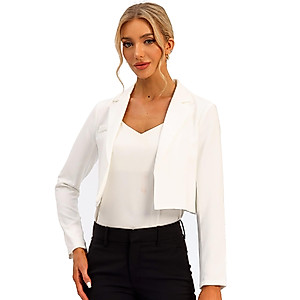 Allegra K Women's Lapel Collar Open Front Cardigan Office Work Business Casual Cropped Blazer Jacket Small White