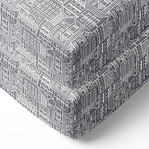 Bacati - Clouds in The City Grey Cityscape 2 Pack 100% Cotton Percale for US Standard Crib/Toddler Bed Fitted Sheets, White/Grey (CCWGCT2CS)