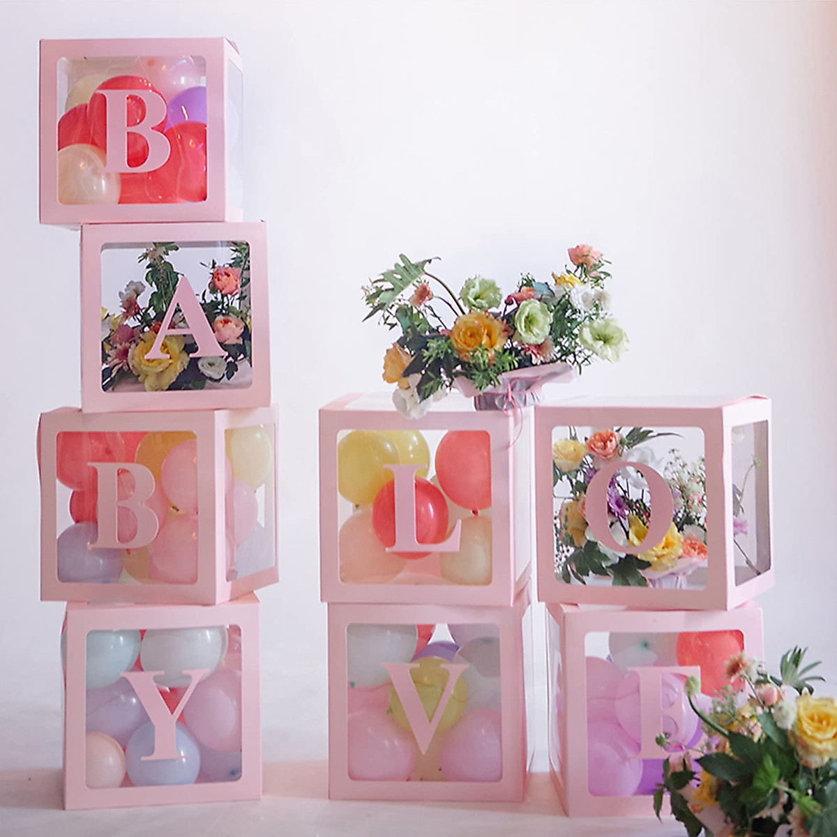 Agyvvt Wedding Party Birthday Balloon Box Decorations (4 Pink Boxes) | 4Letters (L O V E)