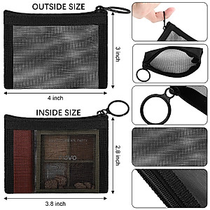 Frienda 10 Pcs Small Mesh Bags with Zipper Mini Zipper Mesh Bags Nylon Cosmetic Coin Purse Pouches Portable Reusable Storage Pouch with Keychain for Women Home Travel(3 x 4 Inch,Black)