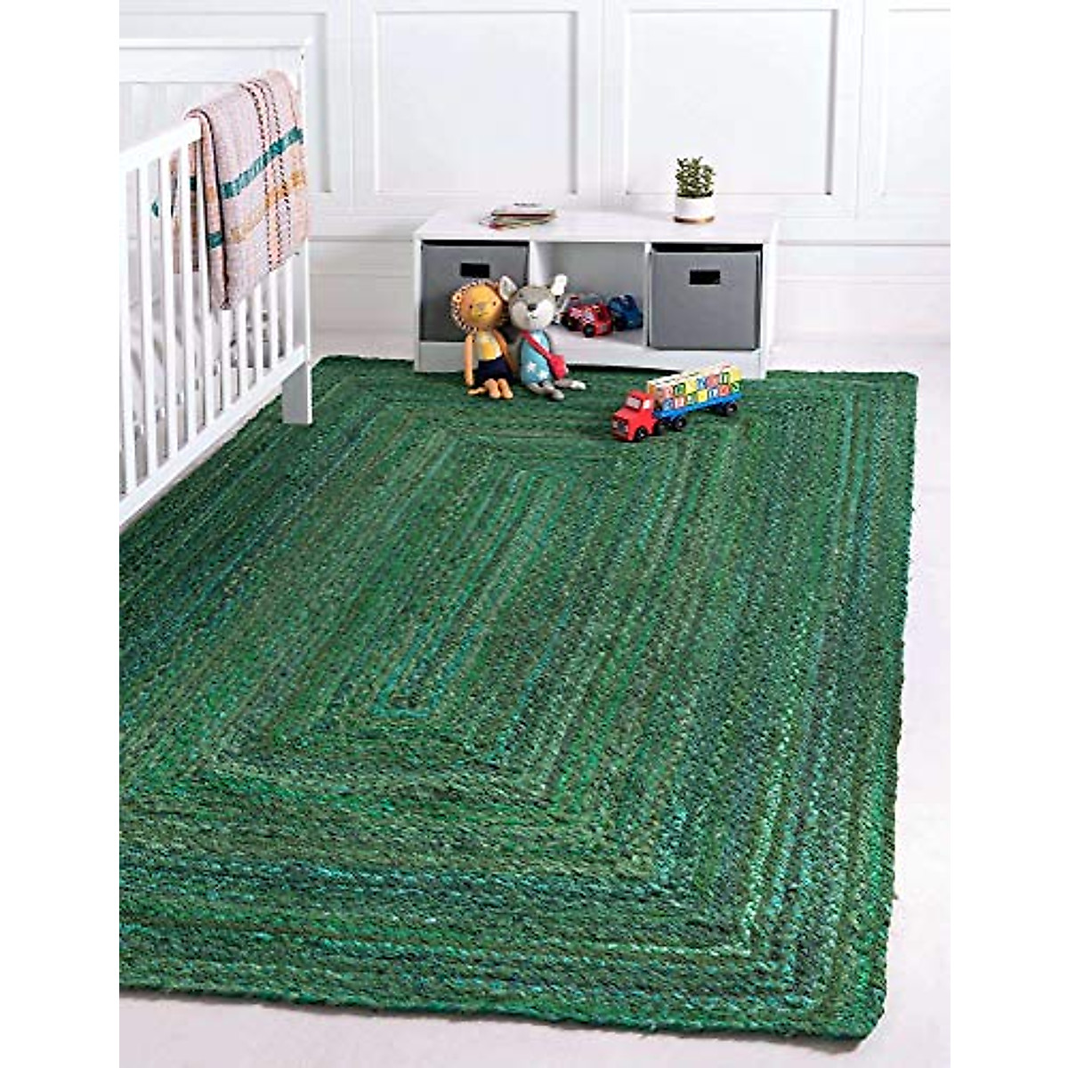 Unique Loom Braided Chindi Collection Area Rug - Layer (4' 1" x 6' 1" Rectangle, Green/ Hunter Green)
