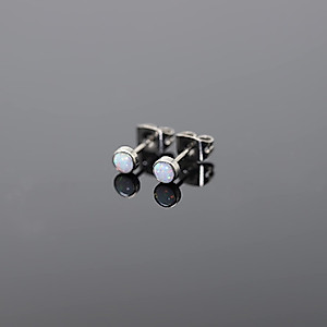 Implant Grade Titanium Opal Women's Stud Earrings Men Earrings Hypoallergenic Earring with 5mm Nickel Free Birthstone Earring Studs for Sensitive Ears Fashion Women's Jewelry