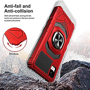 TJS for Alcatel TCL 30 Z T602DL Case, TCL 30 LE Case, with Tempered Glass Screen Protector, Metal Ring Magnetic Support Kickstand Heavy Duty Phone Case for TCL 30Z / TCL 30LE (Red)