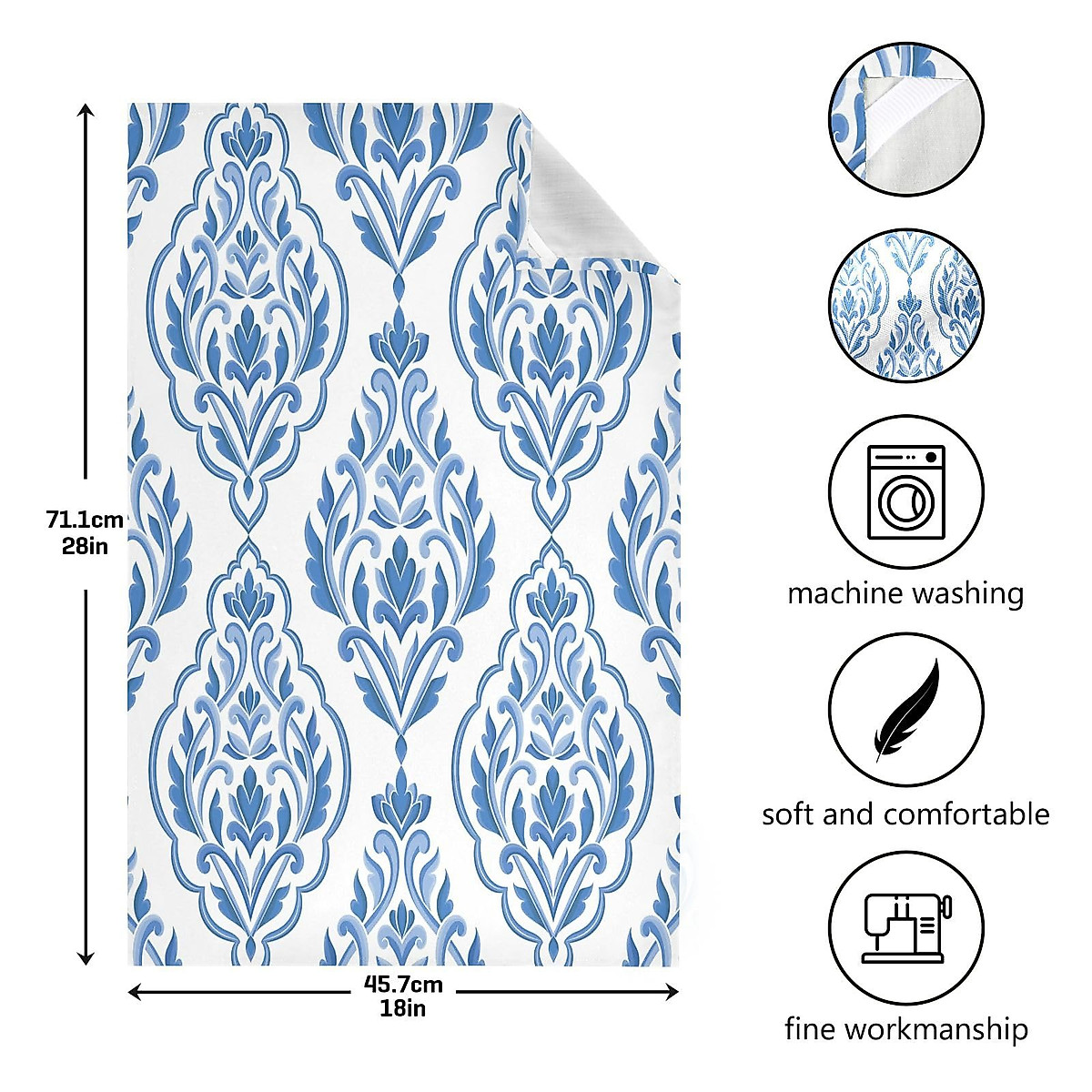 Kigai Blue White Damask Pattern Kitchen Towels, 18 x 28 Inch Super Soft and Absorbent Dish Cloths for Washing Dishes, 4 Pack Reusable Multi-Purpose Microfiber Hand Towels for Kitchen