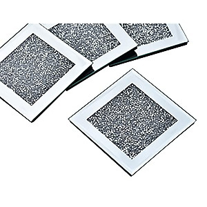 Glass Mirrored Coaster 4 Pack 4x4 inch, Crushed Diamond Cup Mat Decor on Tabletop for Restaurant Kitchen bar Dining Table