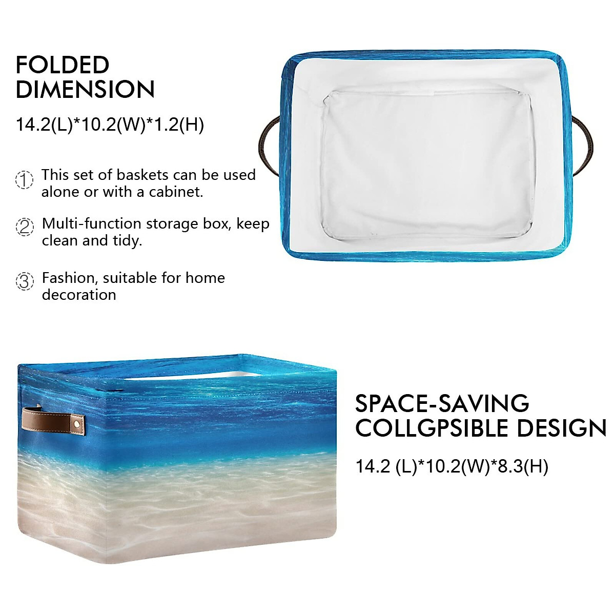 Kcldeci Turquoise Ocean Baskets Storage Bins Fabric Storage Baskets Cloth Baskets Empty Gift Baskets with Rope Handles Decorative Baskets for Organizing