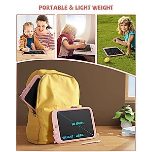 10 Inch Dinosaur Writing Tablet for Kids - Educational Travel Toy, Birthday Gift for 3-9 Year Old Boys and Girls (Pink)