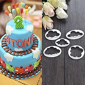 KDDOM 5 PCS Plastic Fluffy Fondant Cloud Cutters, 3D Cloud Embossing Molds for Sugarcraft Cake Decorating, Cupcake Topper