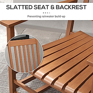 Outsunny Wooden Rocking Chair Set w/Foldable Side Table, Outdoor Rocker Chairs with Curved Armrests, High Back & Slatted Seat for Garden, Balcony, Porch, Supports Up to 352 lbs., Teak