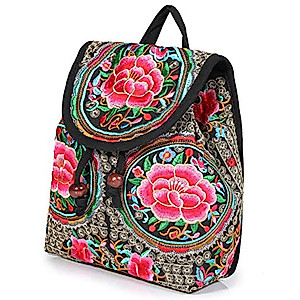 Embroidery Backpack Purse for Women Vintage Handbag Small Drawstring Casual Travel Shoulder Bag Daypack
