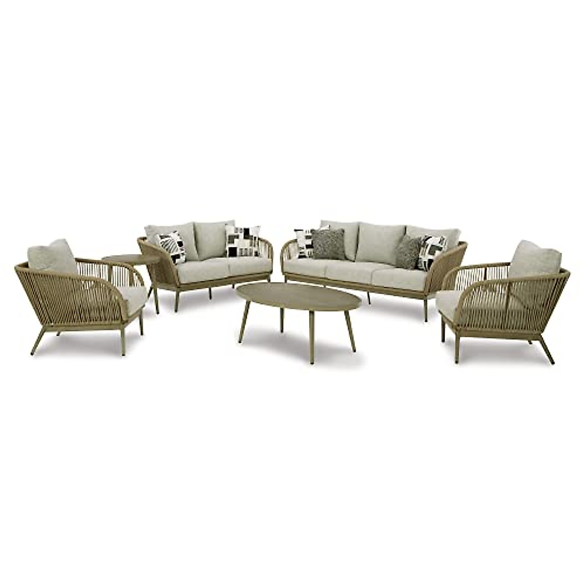 Signature Design by Ashley Swiss Valley Bohemian Outdoor Loveseat with Cushion, Light Brown