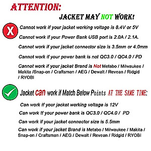 Smarkey Heated Jacket Adapter Charger USB Plug Cable for Milwaukee, Dewalt, Revean, Snap-on, Metabo, Craftsman, AEG, Makita (Easy for Travelling and Outdoor)