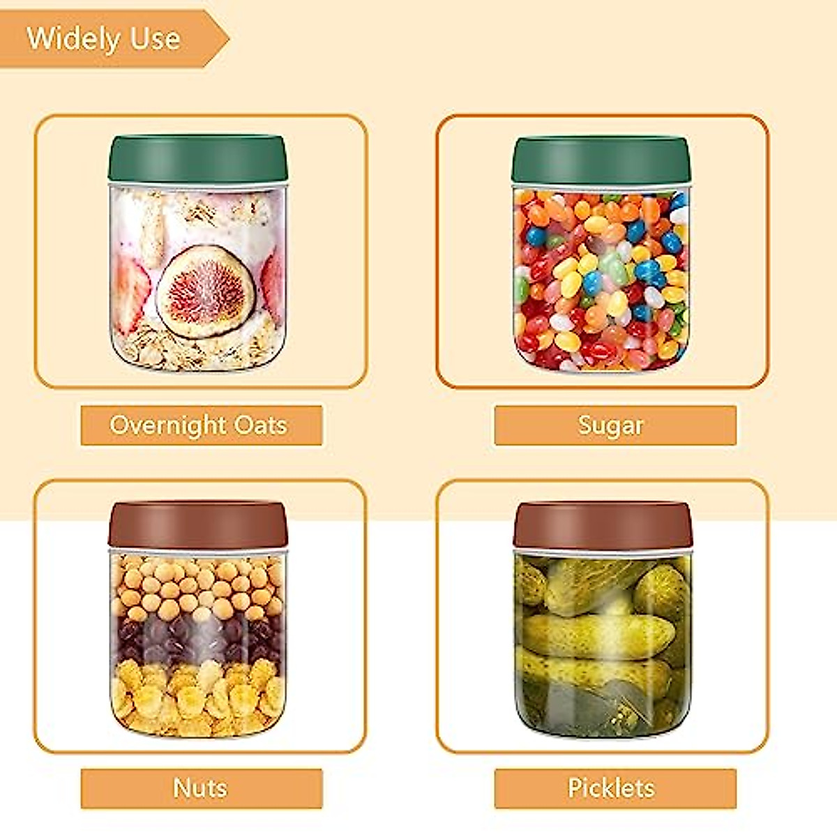 CHEODIN 2 Pack Overnight Oats Containers with lids, 16 oz Extra Thick Overnight Oats Glass Jars for Milk, Cereal, Fruit, Large Capacity Wide Mouth Leak Proof Storage.