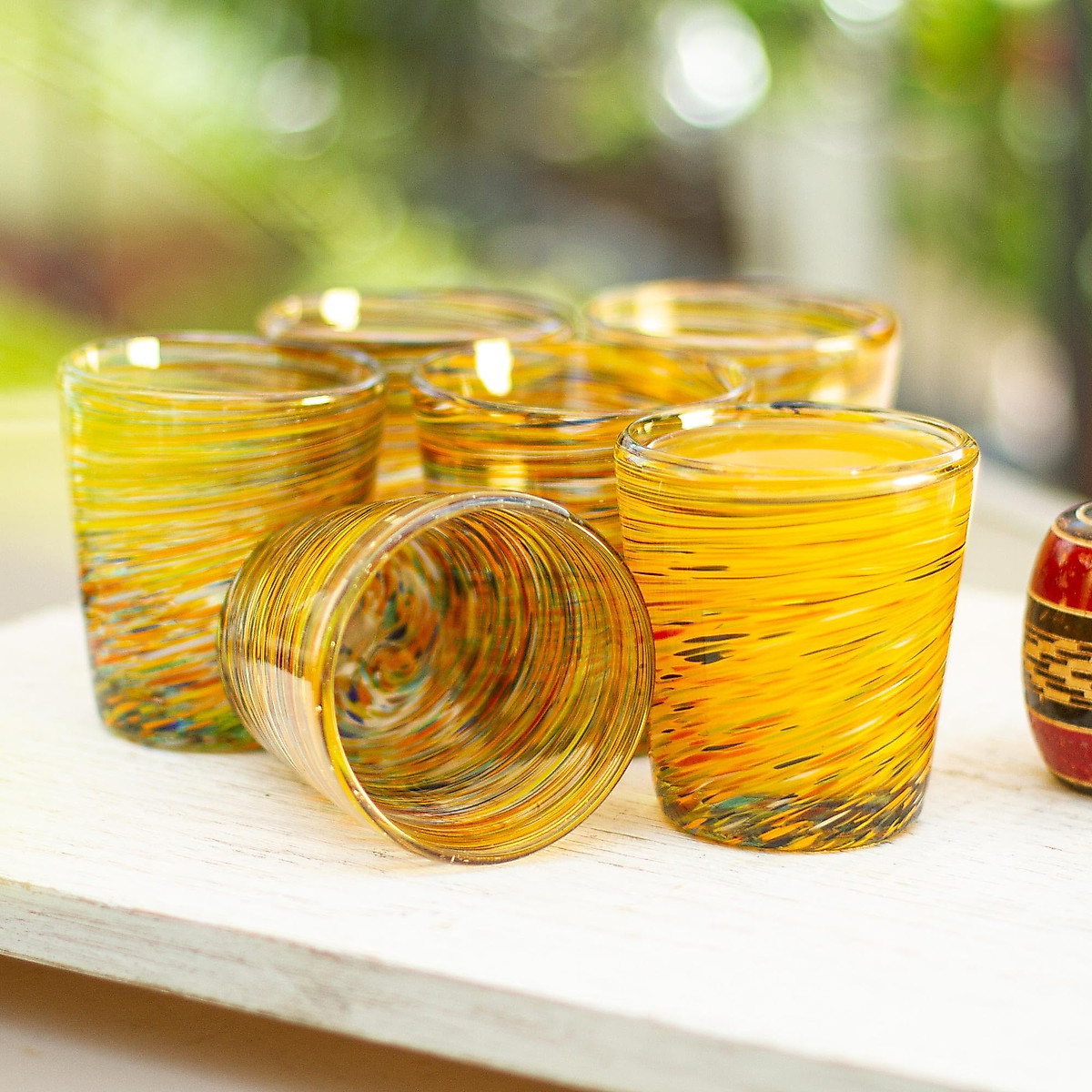 NOVICA Rainbow Centrifuge Hand Blown Multicolor Recycled Glass Water Glasses, 11 Oz, (Set Of 6)