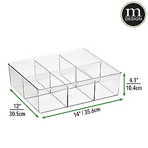 mDesign Plastic 6 Compartment Kitchen Drawer Divided Organizer Bin for Teas, Packets, Spices, Snacks, Food Packets, Applesauce - Pantry Shelf Storage Organization, Lumiere Collection, Clear
