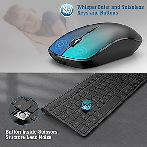 Rechargeable Wireless Keyboard and Mouse Combo- J JOYACCESS 2.4G Compact Quiet Slim Wireless Keyboard Mouse Combo for Laptop,PC,Desktop,Computer,Windows- Black