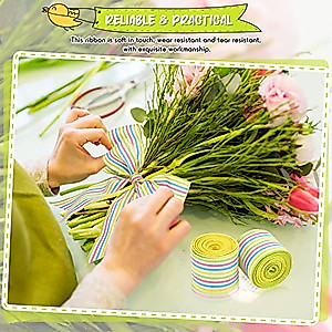 20 Yard Spring Ribbon Easter Stripe Wired Ribbon Burlap Pastel Stripe Ribbon Pink Lime Yellow White Blue 2 Rolls for Spring DIY Craft Baby Shower Gender Reveal Easter Holiday Decoration (2.5'')