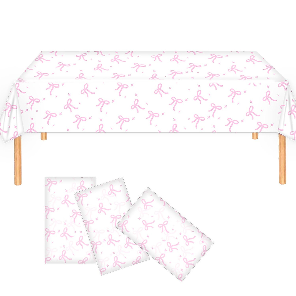 3 Pack Coquette Pink Bow Tablecloth Coquette Birthday Decorations Plastic Pink Bow Theme Party Table Cover for Girl Birthday Bachelorette Bridal Engagement Wedding Sweet Baby Shower Party Supplies