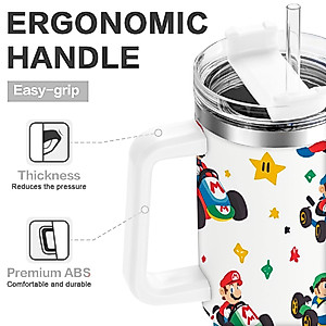 FOCIUZTA 40oz Playful Mario Kart Pattern Tumbler with Lid, Travel Coffee Cup, Ideal for Easter, Gaming Enthusiast, Mother Day, and Birthday Gifts