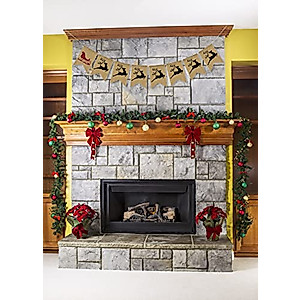 Santa's Sleigh & 7 Reindeer Burlap Banner - Ready to Hang Holiday Decor - Festive Christmas Seasonal Winter Decoration - Santa Sleigh Xmas Party Decorations - Santas Sleigh Garland by Jolly Jon