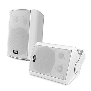 Pyle Wall Mount Home Speaker System - Active + Passive Pair Wireless Bluetooth Compatible Indoor / Outdoor Water-resistant Weatherproof Stereo Sound Speaker Set with AUX IN - PDWR51BTWT (White)
