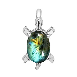 Multi Choice Oval Shape Gemstone 925 Sterling Silver Lucky charm Tortoise Pendant (labradorite)