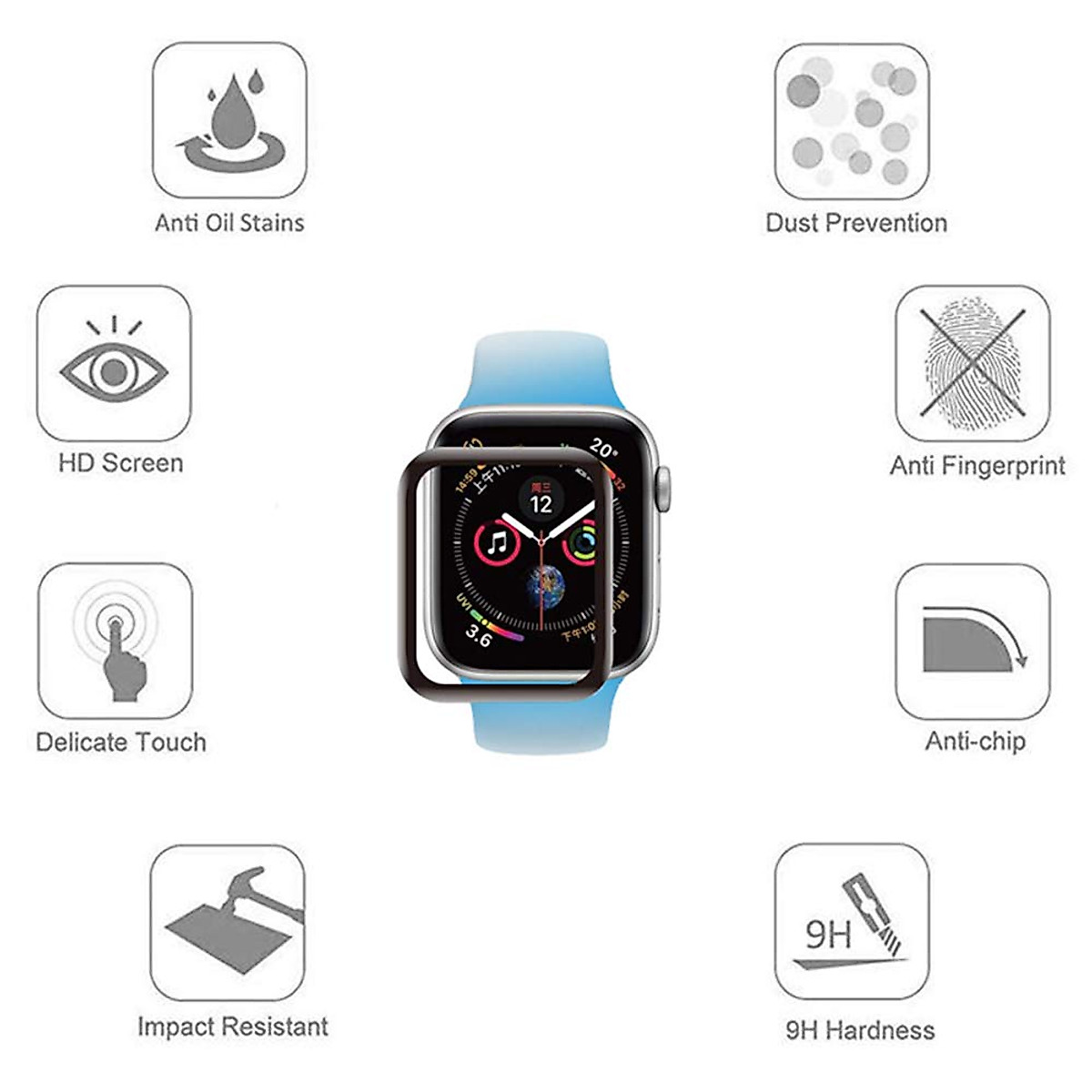 SNSIR Screen Protector 44mm for Apple watch Series 6/SE Series 5/4 [2 Pack] [Tempered Glass] Full Coverage Protective Foil 9H 2.5D (Black 44mm)